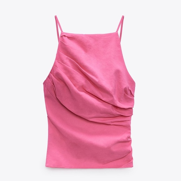 Zara | Tops | Zara Linen Blend Halter Top In Fuchsia | Poshmark